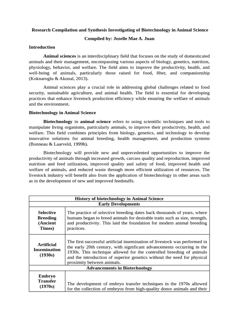 Biotechnology in Animal Science - JUAN BSES 4B | PDF | Biotechnology ...