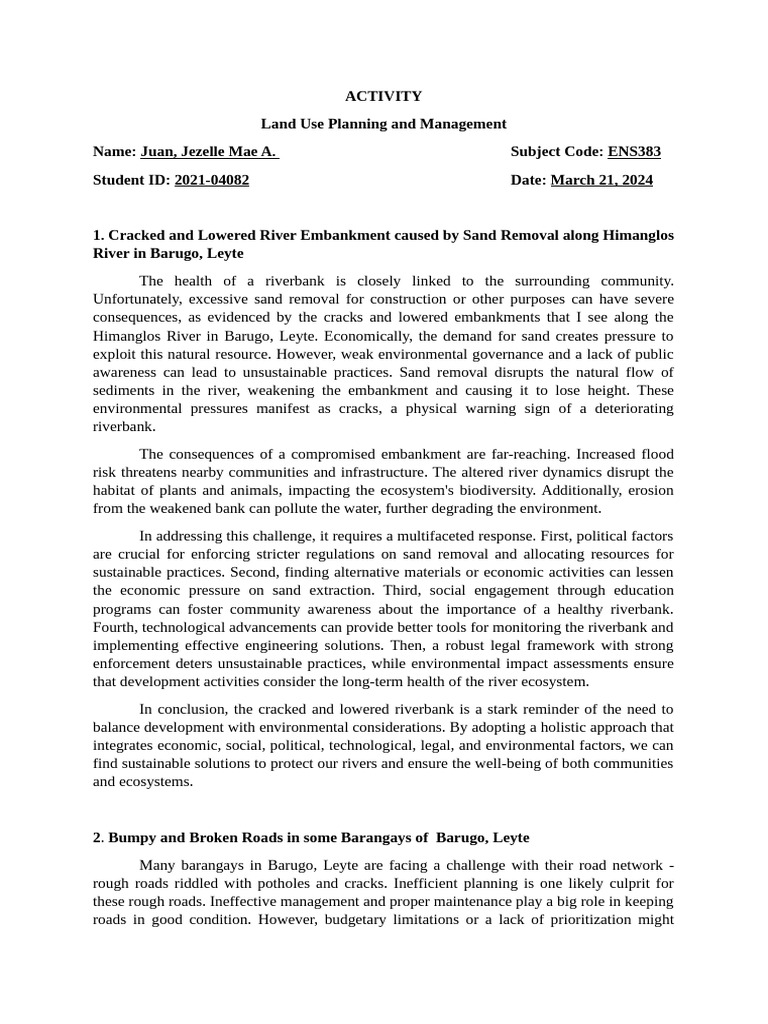 Activity Land Use Pdf Sustainability Road