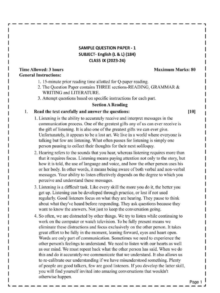 English Sample Paper | PDF