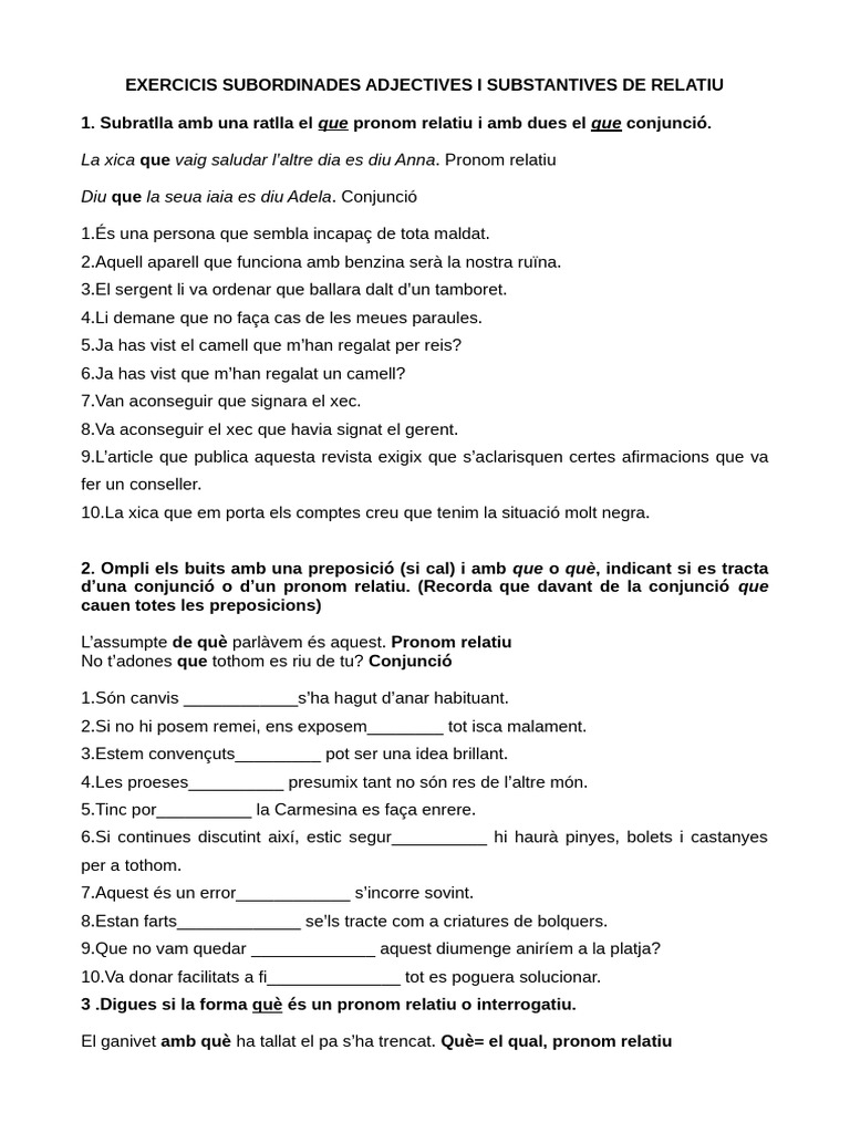 Exercicis Adjec - Subst. Relatiu 3 | PDF