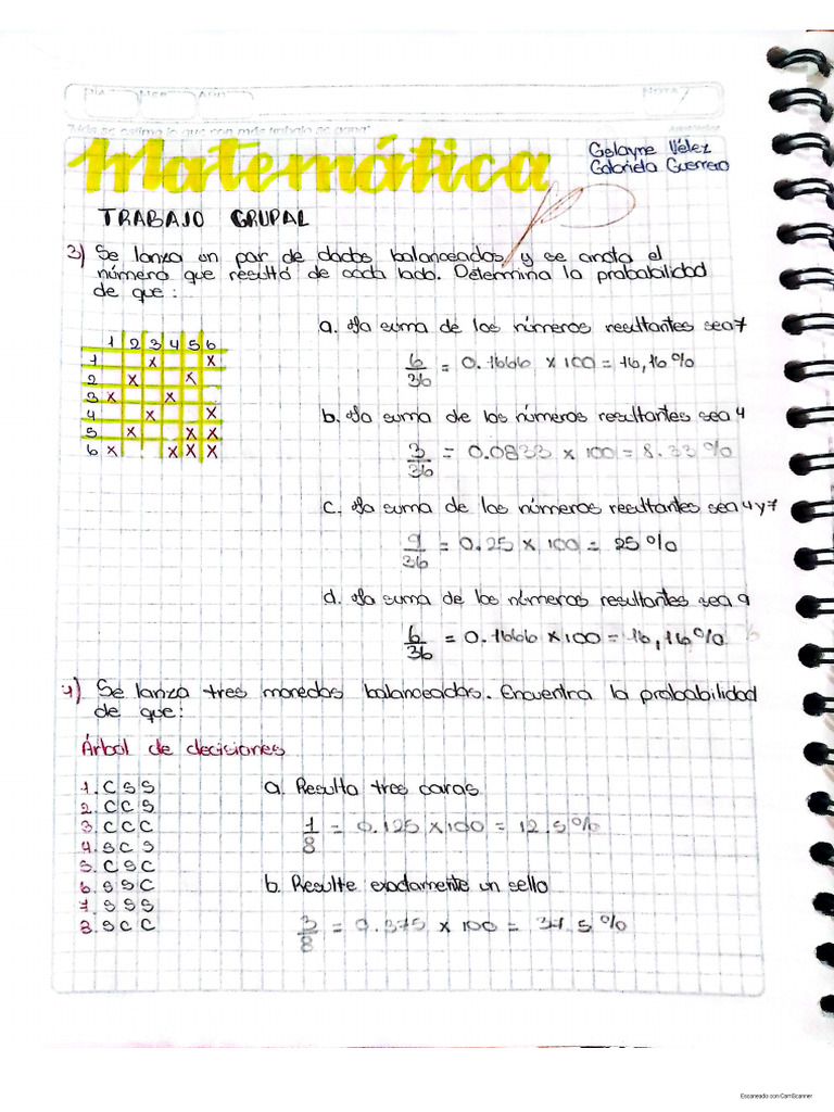 MATEMÁTICAS - TRABAJO GRUPAL | PDF