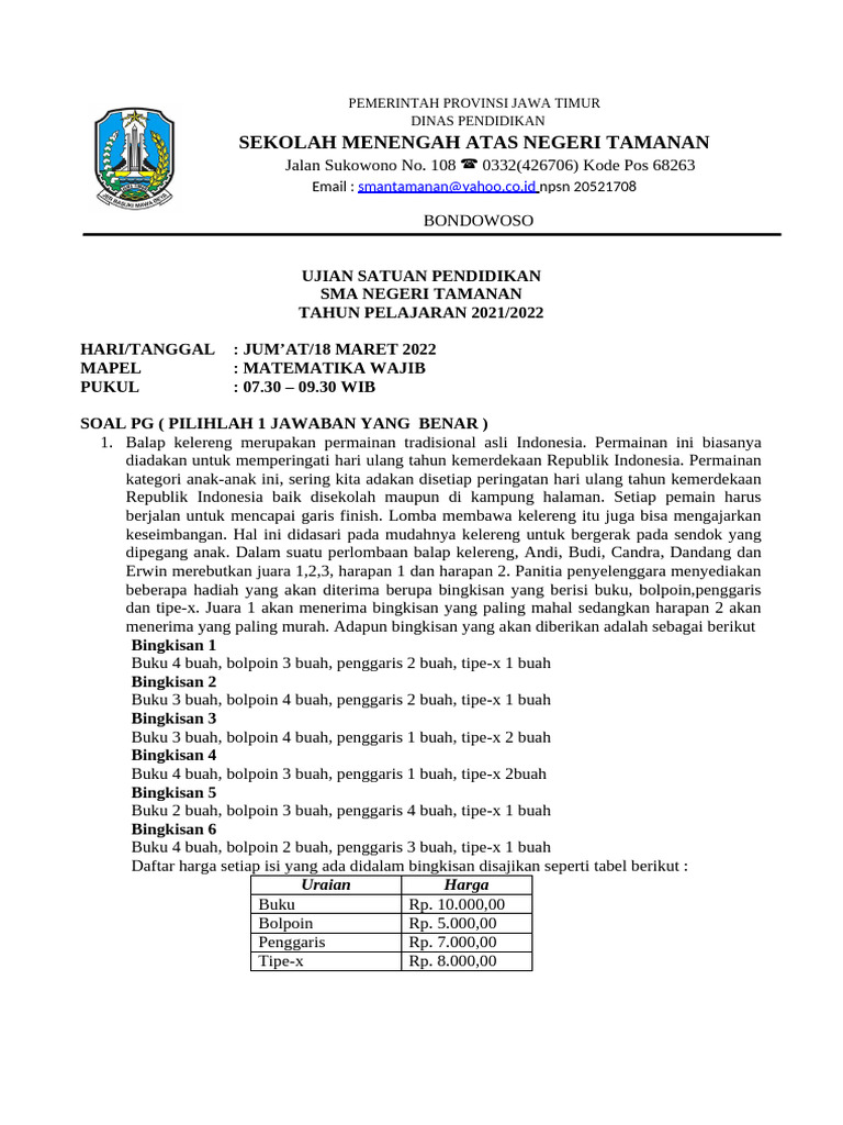 Soal Usp Xii ' 22 | PDF