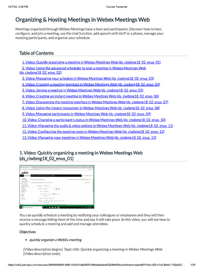 008-Organizing & Hosting Meetings in Webex Meetings Web | PDF