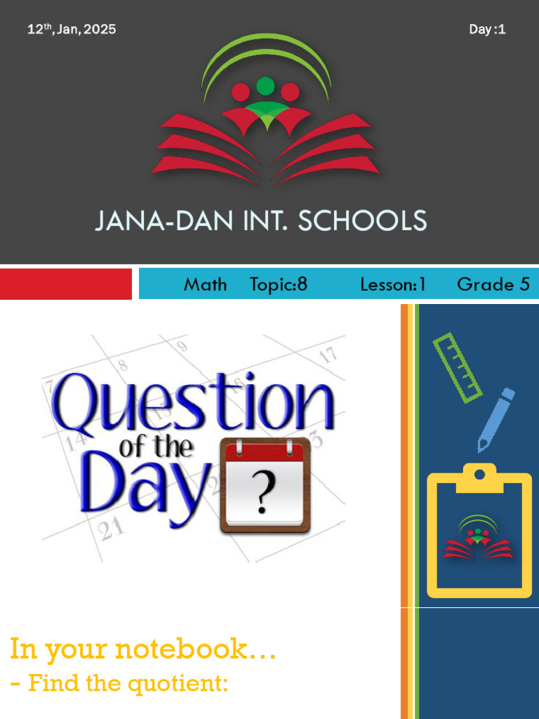 Jana-Dan Int. Schools: Math Topic:8 Lesson:1 Grade 5 | PDF