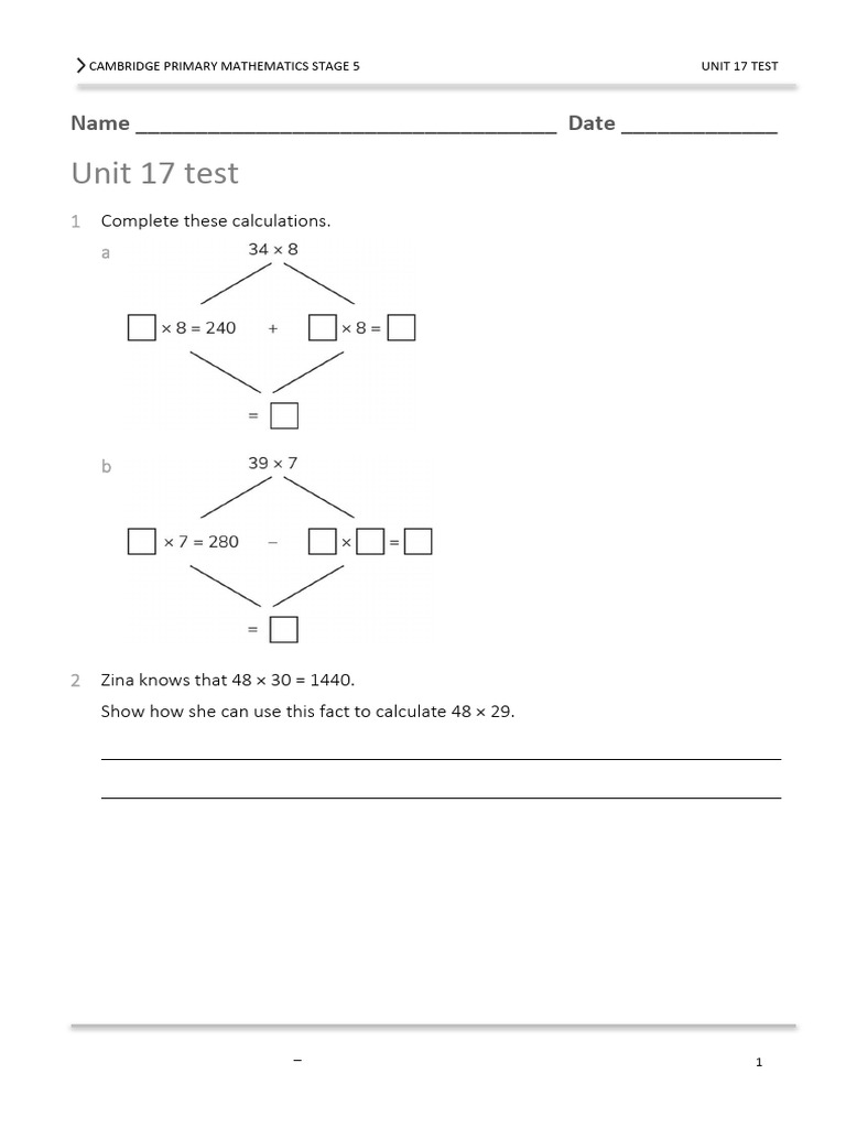 Unit 17 Test: Grade 5 Mathematics | PDF