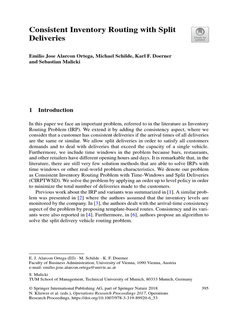 Consistent Inventory Routing With Split Deliveries | PDF | Mathematical Optimization | Applied ...