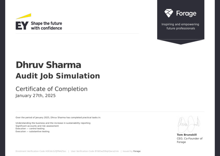 EY - Audit Job Simulation Certificate | PDF
