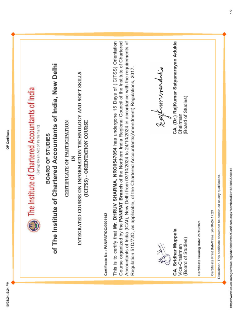 Dhruv Orientation Certificate CA | PDF