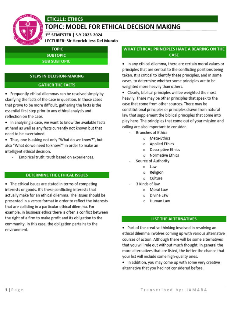 3-MODEL-FOR-ETHICAL-DECISION-MAKING | PDF | Morality