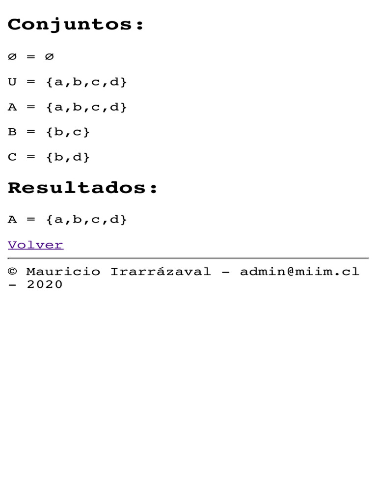 Calculadora de Conjuntos - Resultados | PDF