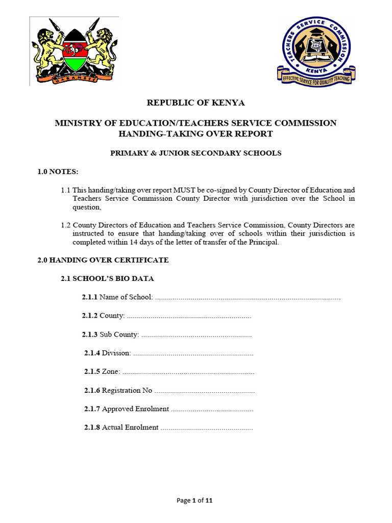 Handing Over Form - Pri & JSS 2023-1 | PDF | Business