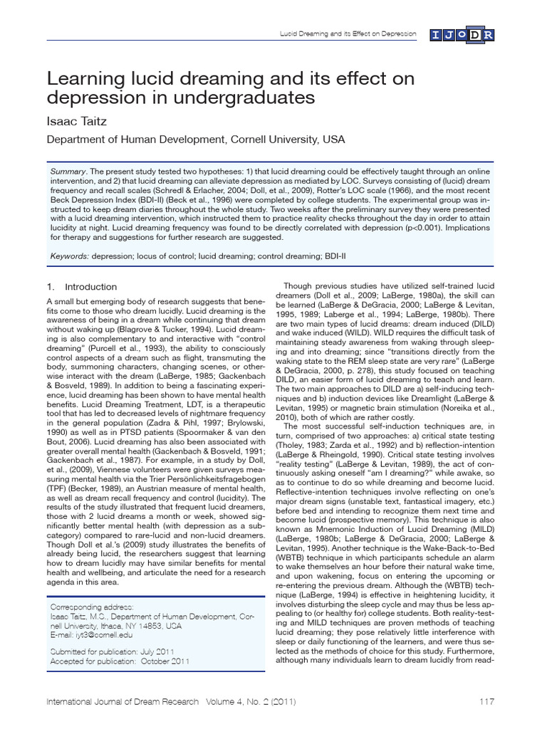 Lucid Dreaming and Effect-Eng-10p | PDF | Lucid Dream | Dream