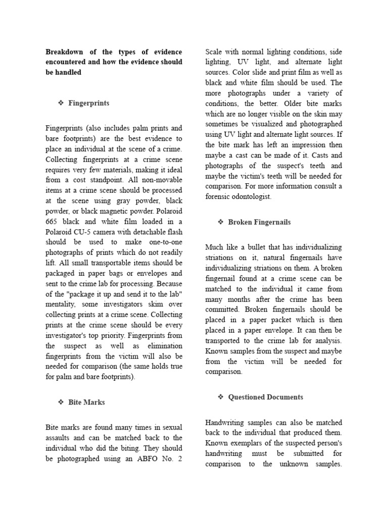 Breakdown of The Types of Evidence Encountered and How The Evidence ...