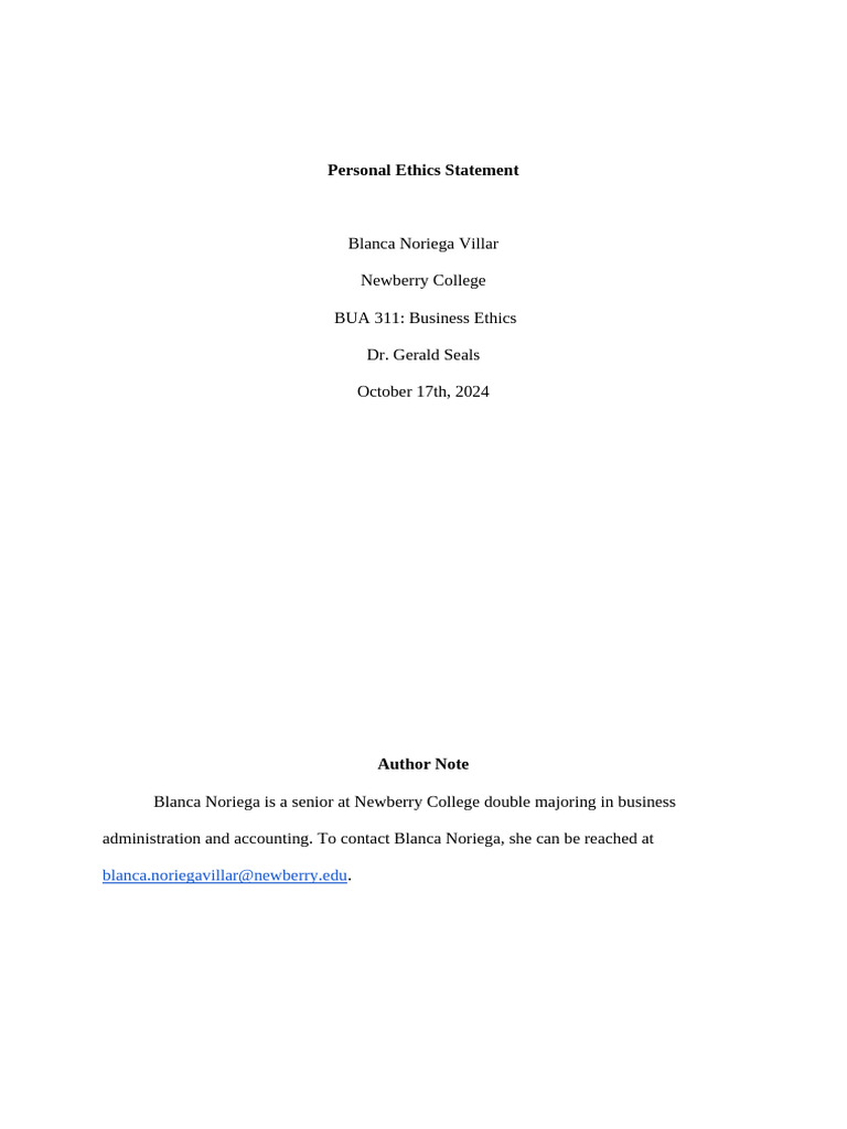 Personal Ethics Statement | PDF | Leadership | Social Psychology