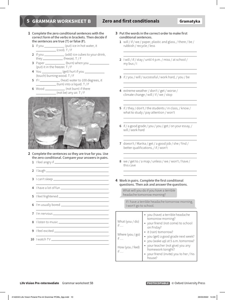 Life Vision Pre-Int Gram Worksheet B U5 | PDF | Linguistics | Grammar