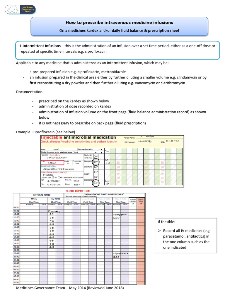 Guidance Notes On The Administration of Intravenous Medicines On The ...