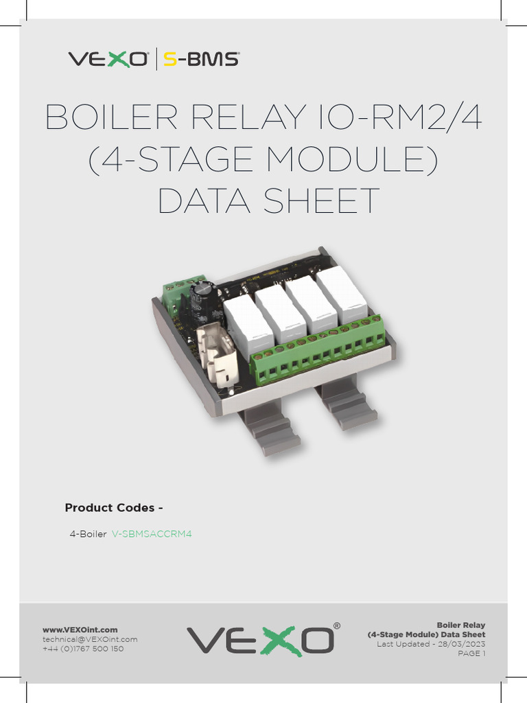 VEXO 4-Stage Boiler Relay Data Sheet Mar-23 | PDF | Relay | Power Supply