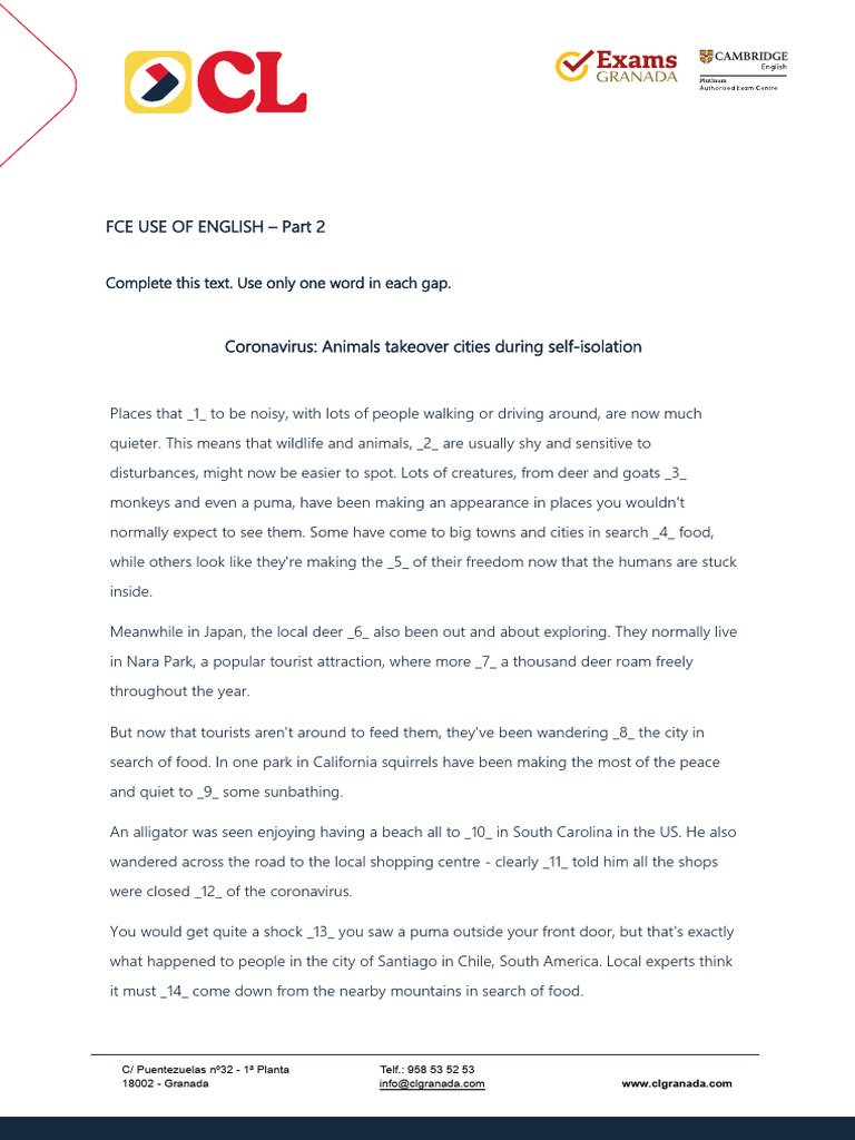 B2 First Reading & Uoe Part 2 - Animals | PDF