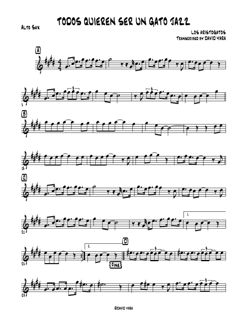 Todos Quieren Ser Un Gato Jazz - Alto Sax | PDF