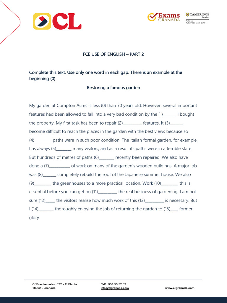 B2 First Reading & Uoe Part 2 - Restoring A Famous Garden | PDF