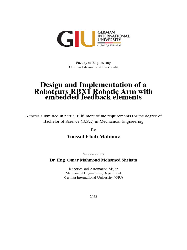 Design And Implementation Of A 6 Dof Robotic Arm With Embedded Feedback Elements Pdf Robot 
