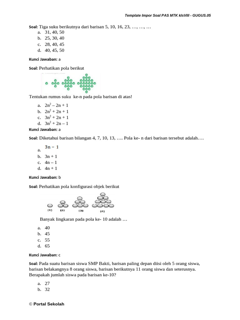 Revisi Template Soal MTK Pas Ganjil 2023 | PDF