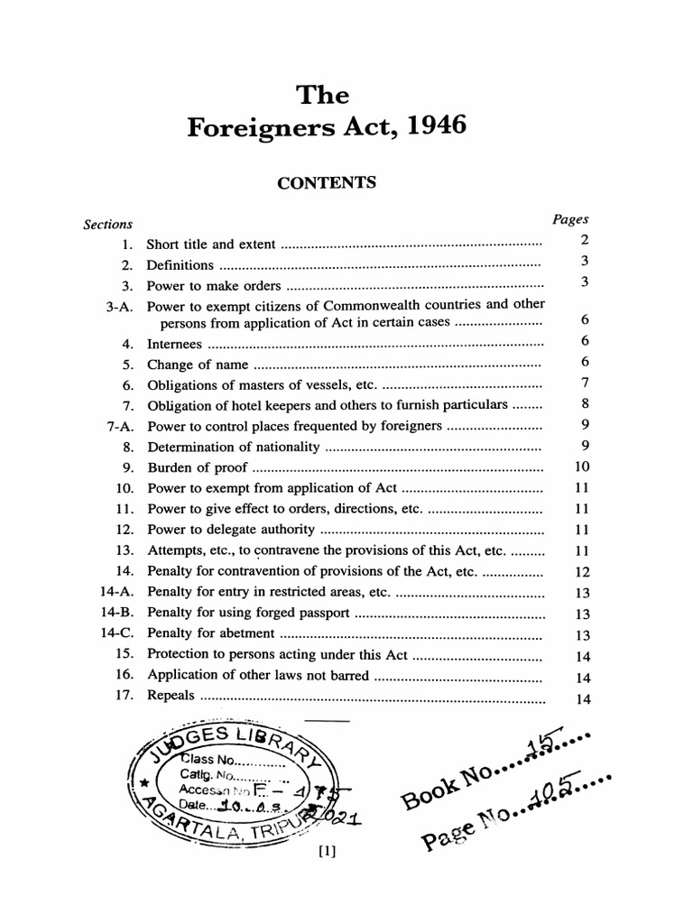 Foreigners Act, 1946. | PDF