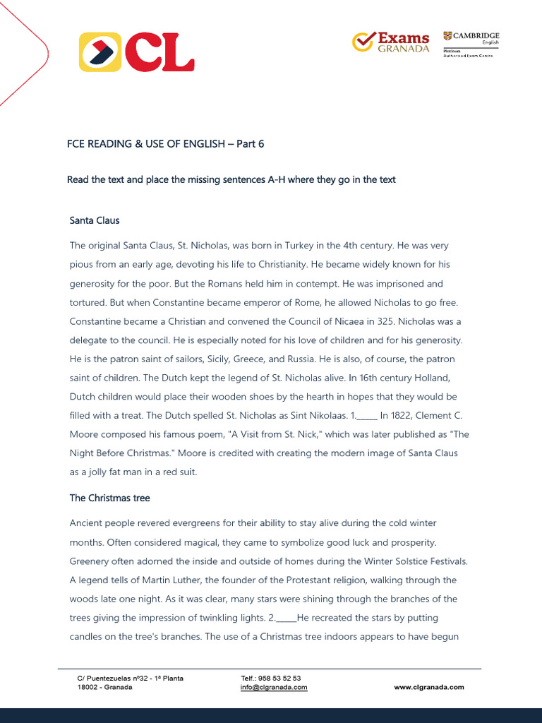 B2 FIRST READING & UOE PART 6 - CHRISTMAS | PDF | Christmas | Santa Claus