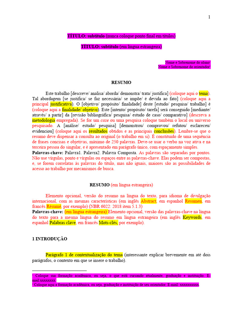 MODELO DE ARTIGO | PDF | Abstract (resumo) | Metodologia