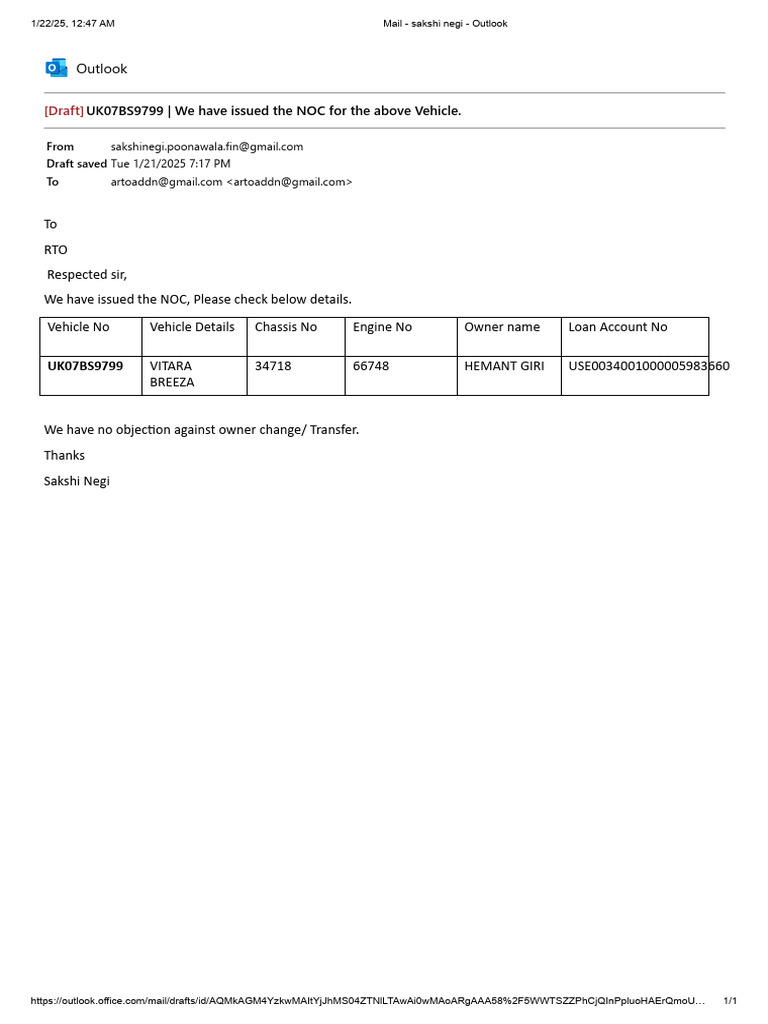 Mail - Sakshi Negi - Outlook | PDF