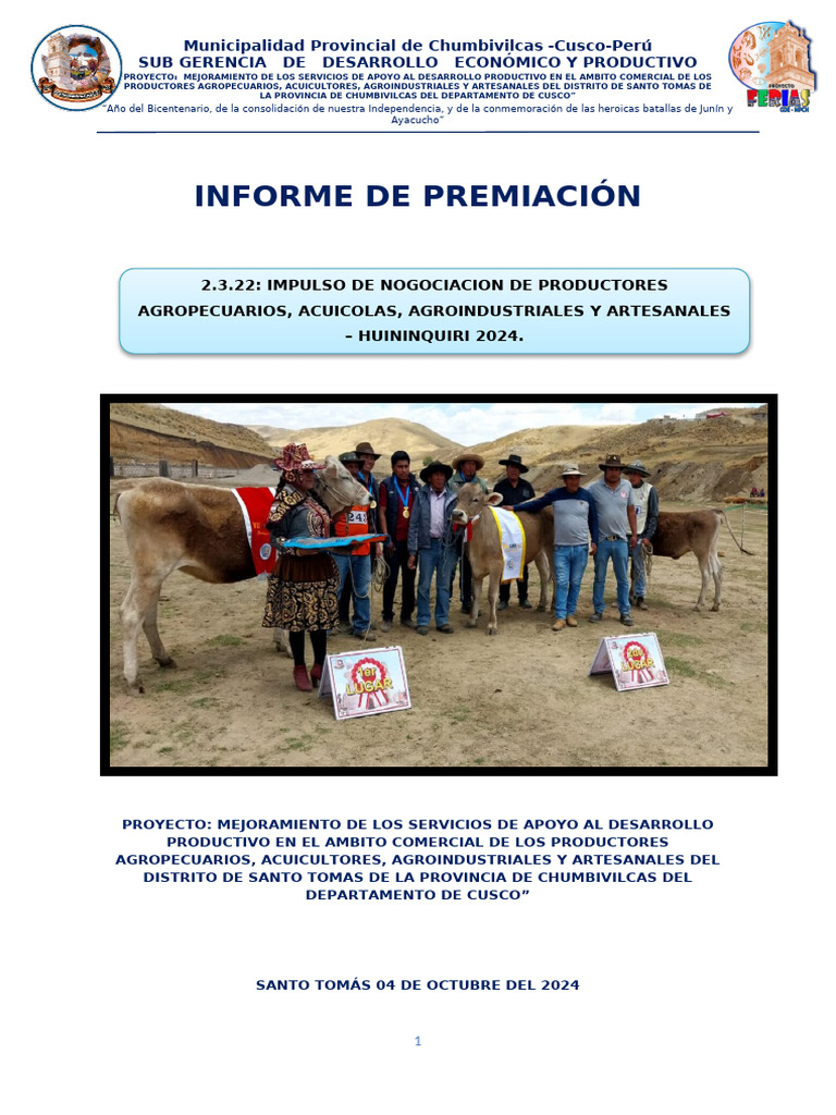 1.- INFORME DE PREMIACIÓN DE EVENTO FERIAL - HUININQUIRI | PDF ...