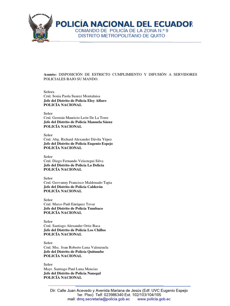 Pn-Dmq-Aop-Qx-2025-1109-O Disposiciones Personal Policial | PDF | Policía | Regulación