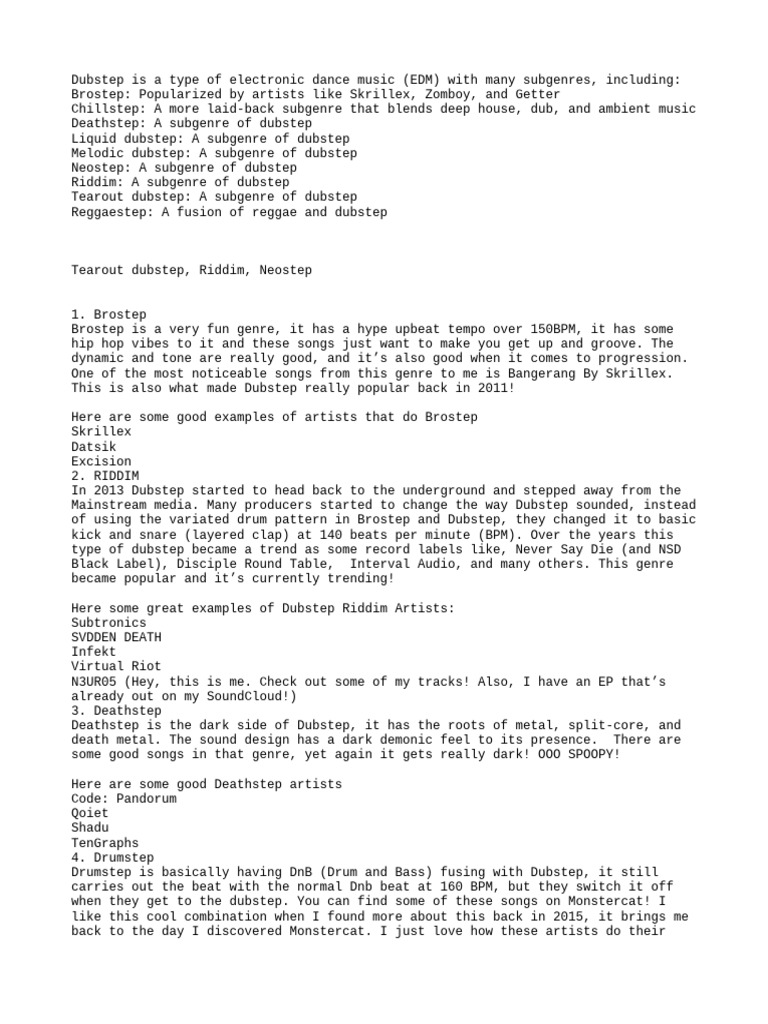 Dubstep Genres | PDF | Contemporary Music | Performing Arts