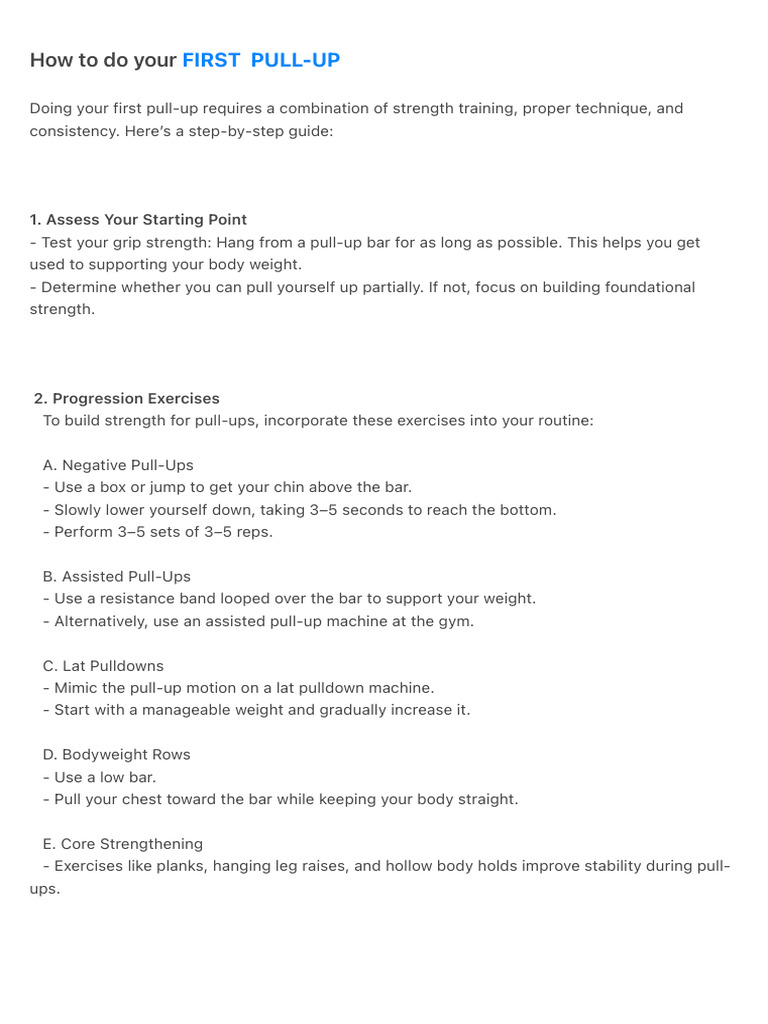 How To Do Your First Pull-Up | PDF | Strength Training | Weight Training