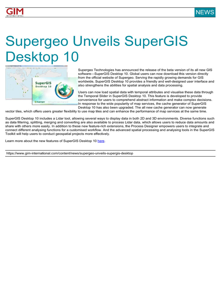 Supergeo Unveils Supergis Desktop | PDF