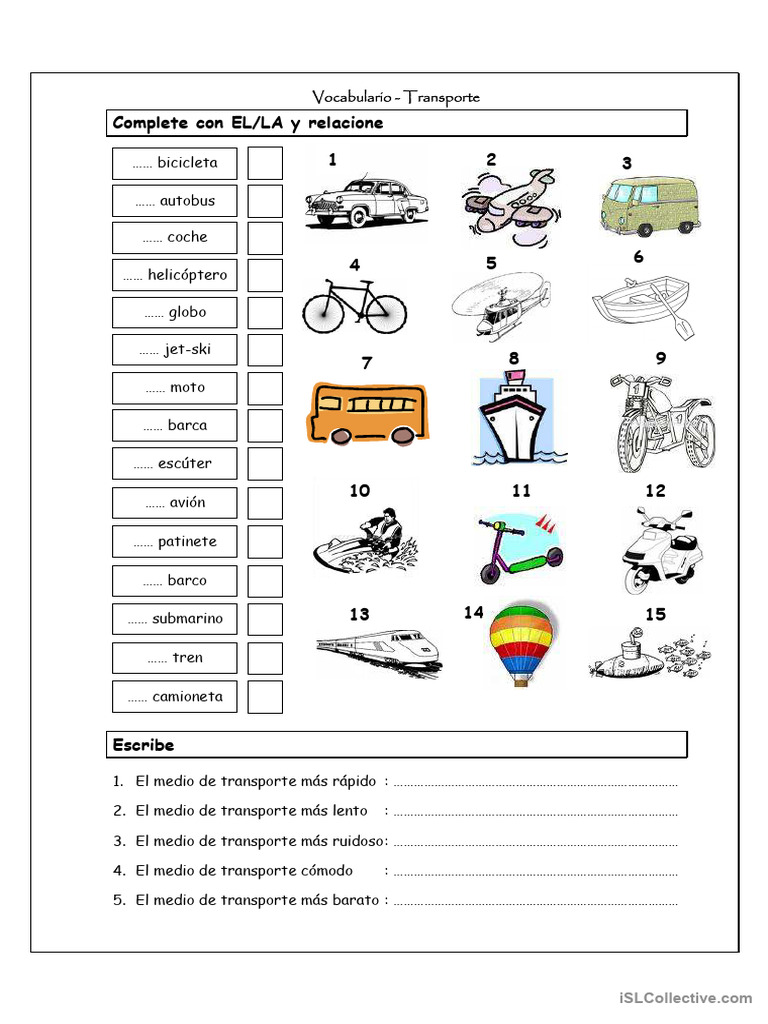 Vocabulario sobre Medios de Transporte | PDF