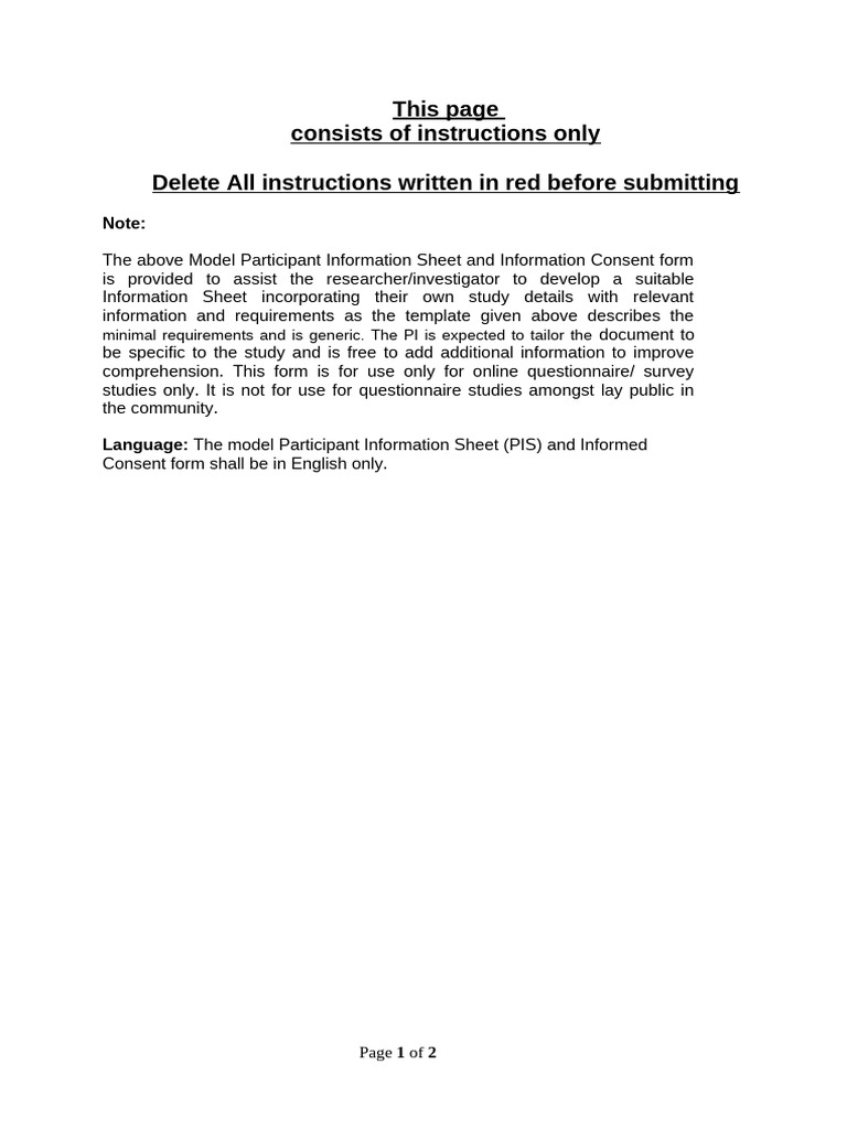 PIS and Consent for Questionnaire Study | PDF