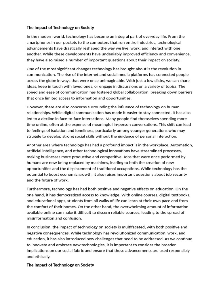Technology's Societal Impact Explained | PDF | Social Media | Popular ...