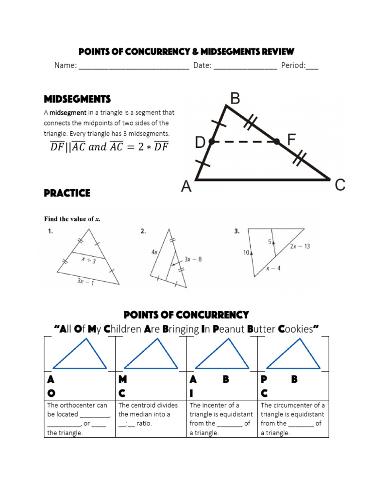 Triangle Concurrency and Midsegments Guide | PDF | Triangle | Euclidean ...