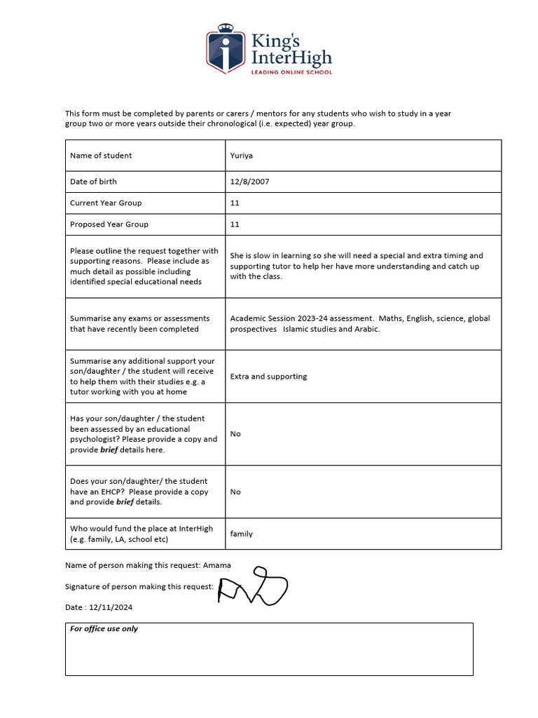 Student Year Group Change Request Form | PDF