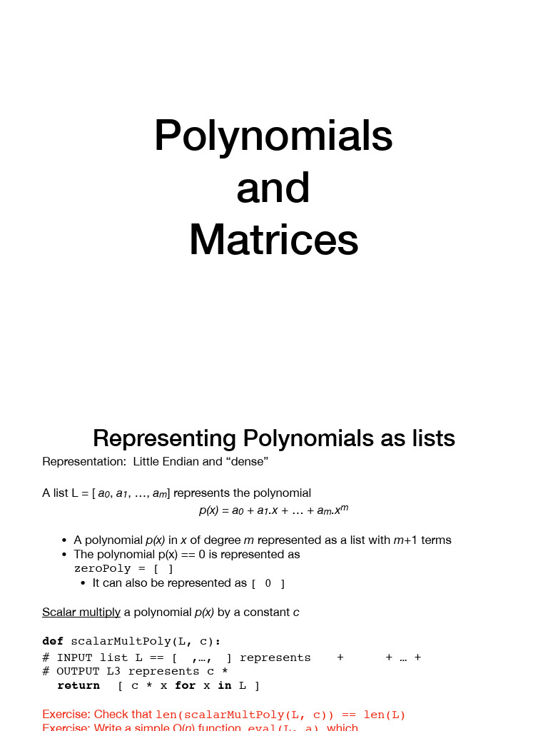 COL100-Lecture 15 Lists As Polynomials | PDF | Mathematical Objects | Mathematics Of Computing