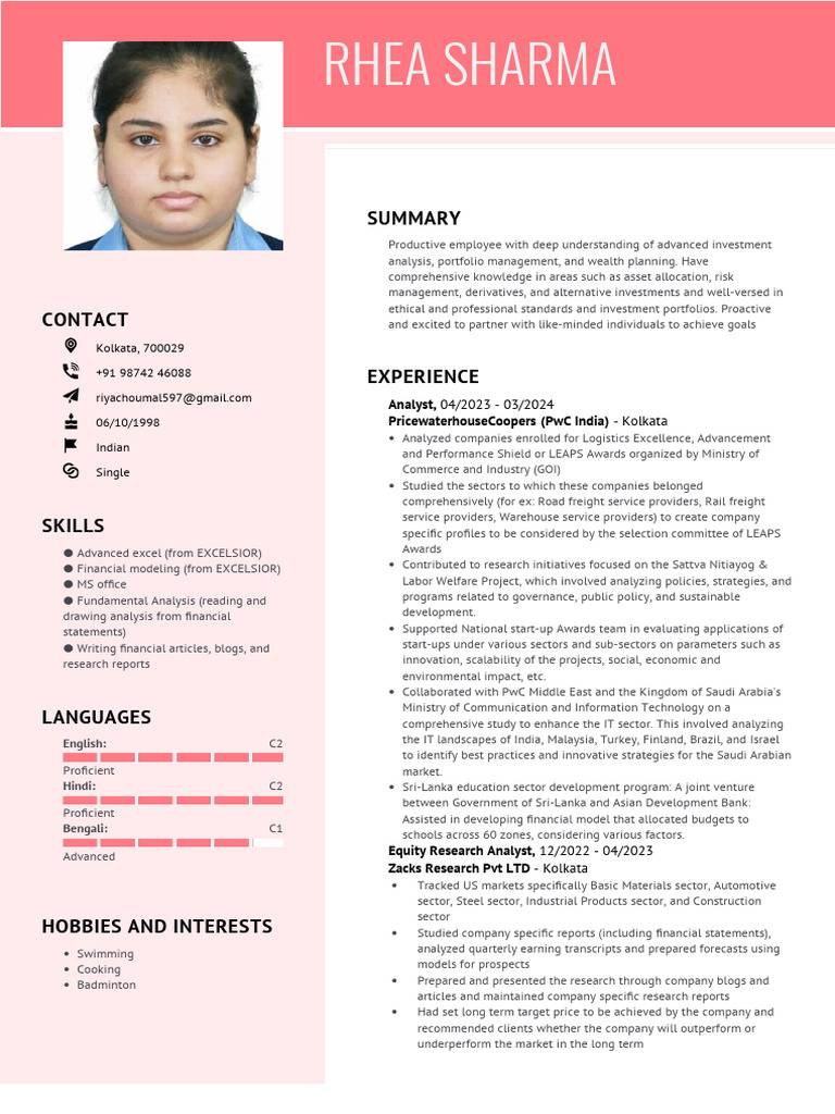 Rhea Sharma Cv | PDF | Business | Economies