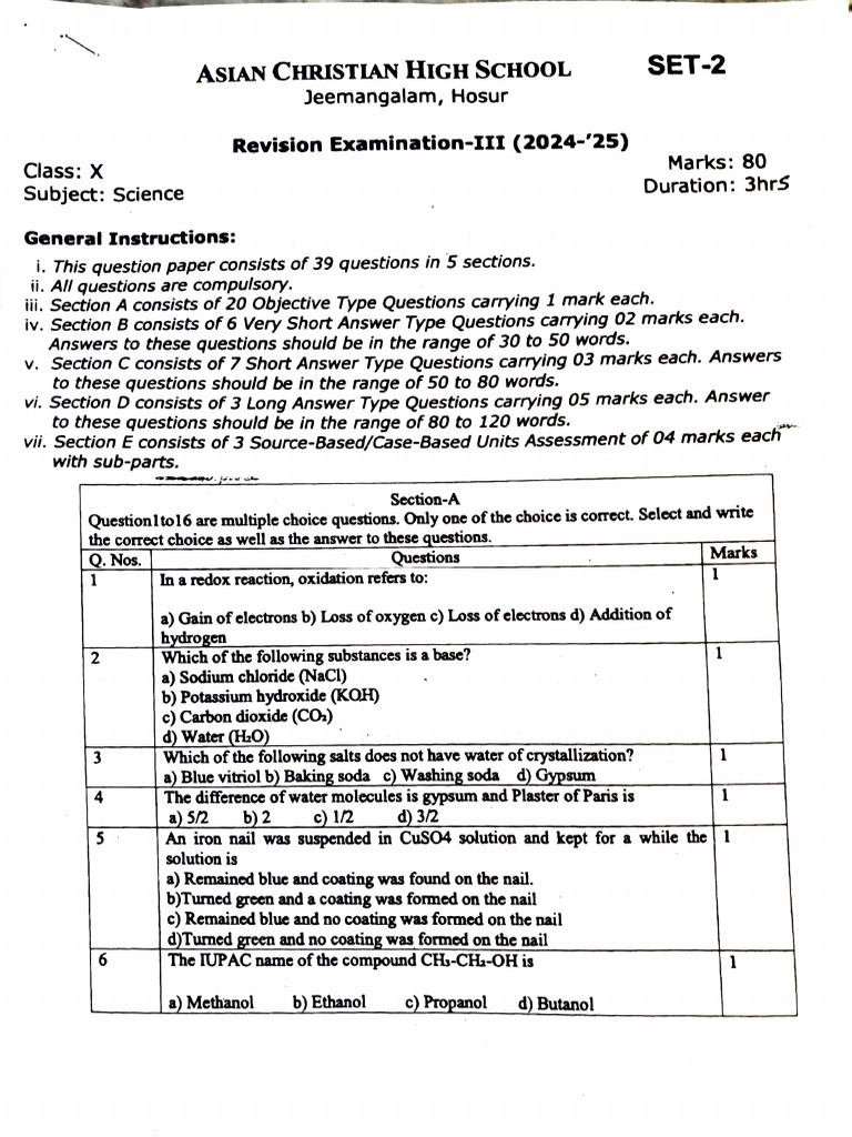 SCIENCE, Rev-3 SET 2 QP | PDF | Chemical Reactions | Cellular Respiration