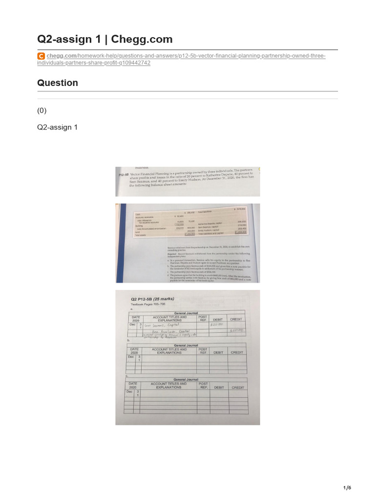 chegg.com-Q2-assign 1 Cheggcom | PDF | Debits And Credits | Financial Accounting