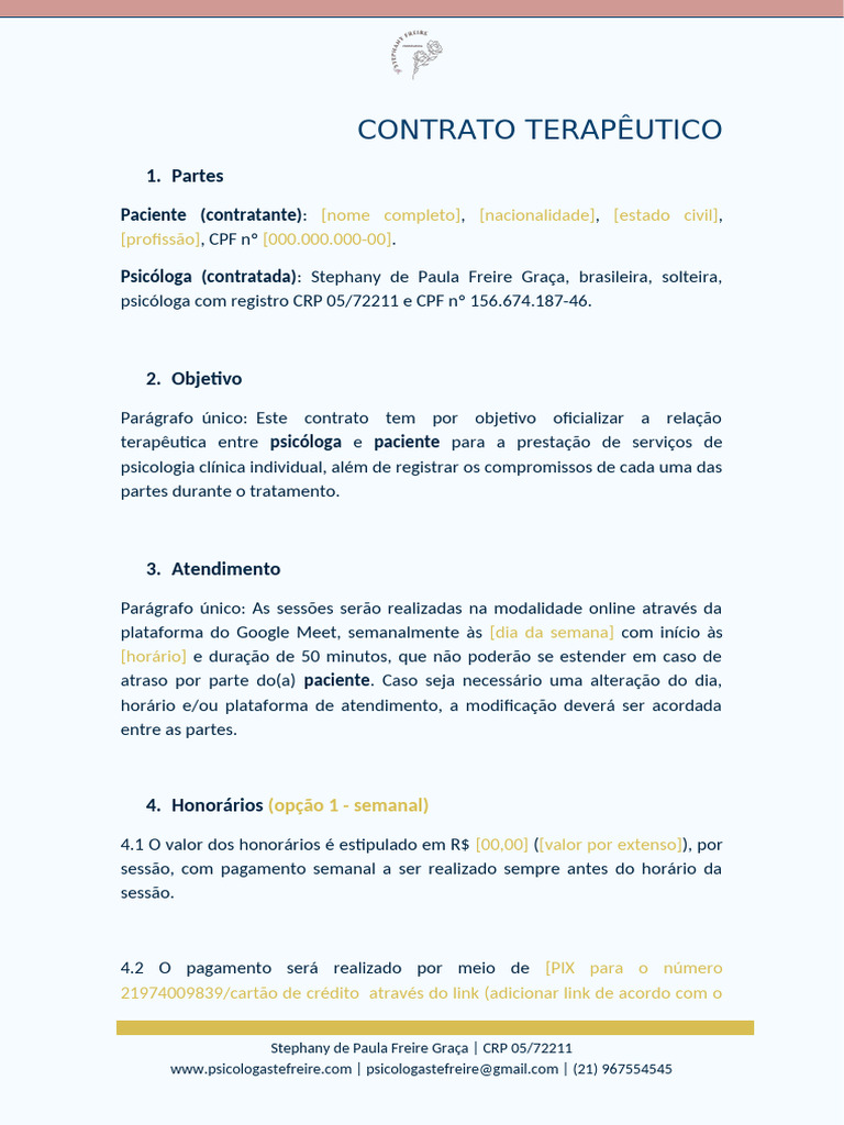 Contrato Terapêutico | PDF | Psicologia