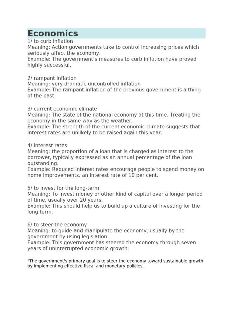 IELTS Economics Vocabulary | PDF | Interest | Inflation