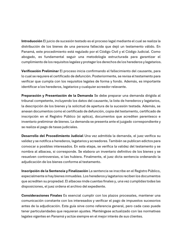 Juicio Sucesión Testada en Panamá | PDF | Demanda judicial | Ley Pública