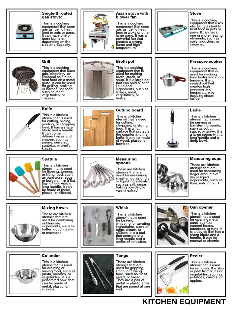 Essential Kitchen Tools and Equipment | PDF | Grilling | Kitchen Stove