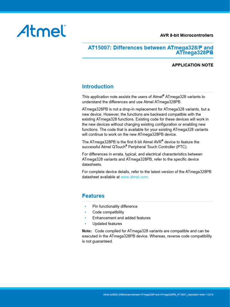 Atmel 42559 Differences Between ATmega328P and ATmega328PB ApplicationNote AT15007 | PDF ...