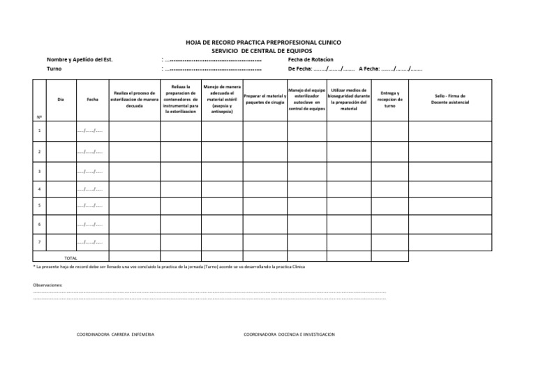 Hoja de Record - Central de Equipos | PDF